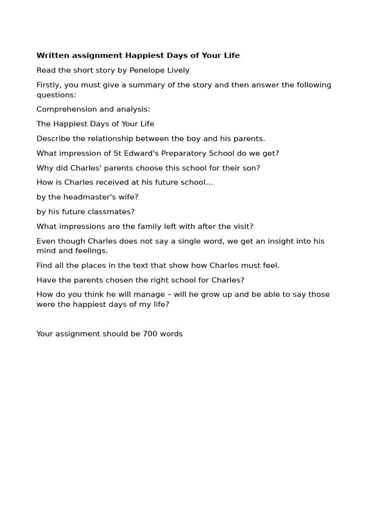Written Assignment Happiest Days of Your Life | PDF