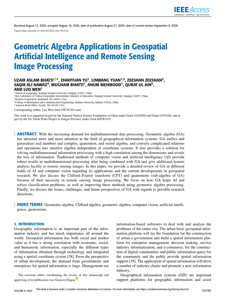 Geometric Algebra Applications in Geospatial Artificial Intelligence and Remote Sensing Image ...