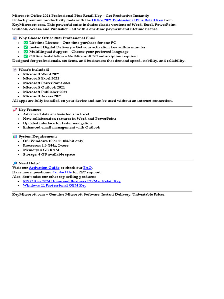 Office 2021 Professional Plus Retail Key | PDF