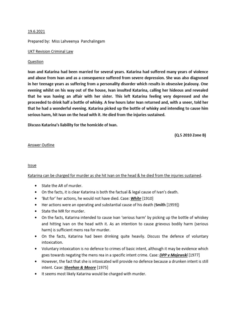 Homicide Answer Outline | PDF | Crimes | Crime & Violence