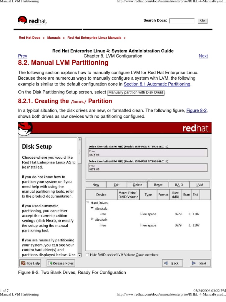 8.2. Manual LVM Partitioning: 8.2.1. Creating The Partition | PDF | Booting | Computer Data