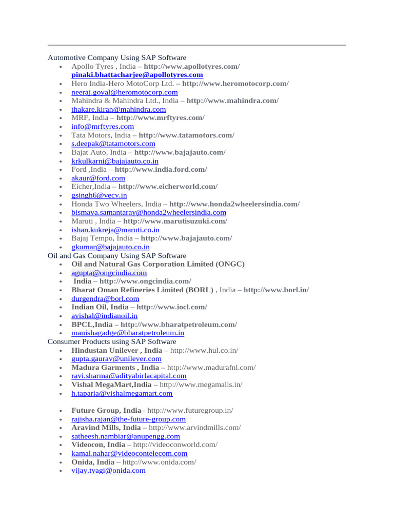 Companies' List Using SAP Software | PDF