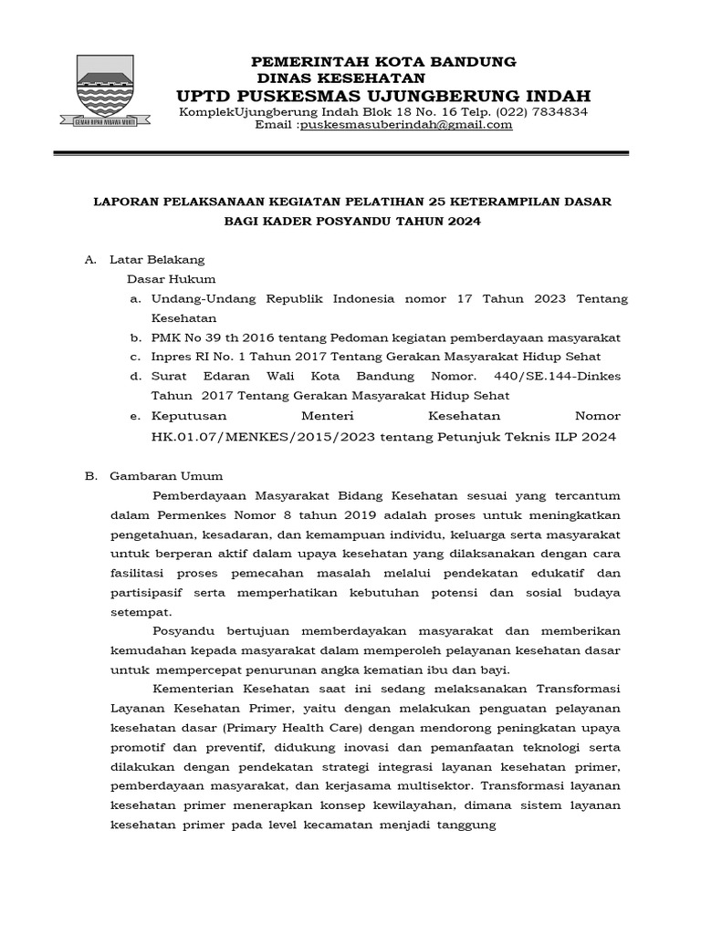 Laporan Pelatihan Keterampilan Kader September 2024 | PDF