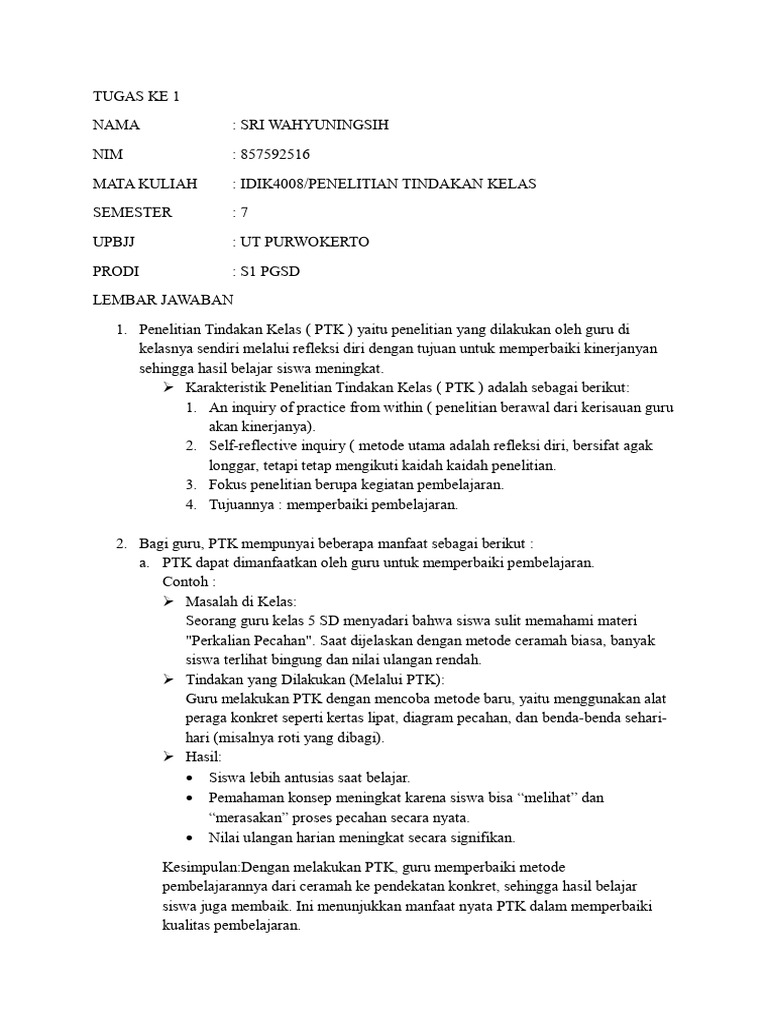 Tugas 1 Idik4008 PTK Sri Wahyuningsih | PDF