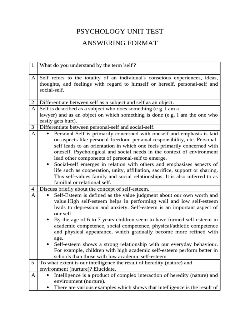 Psychology Unit Test Answering Pattern | PDF | Intelligence Quotient ...