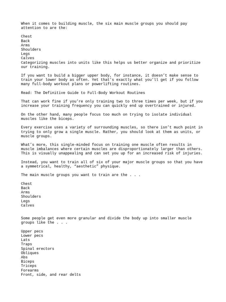 Six Major Muscle Groups to Train | PDF | Strength Training | Arm