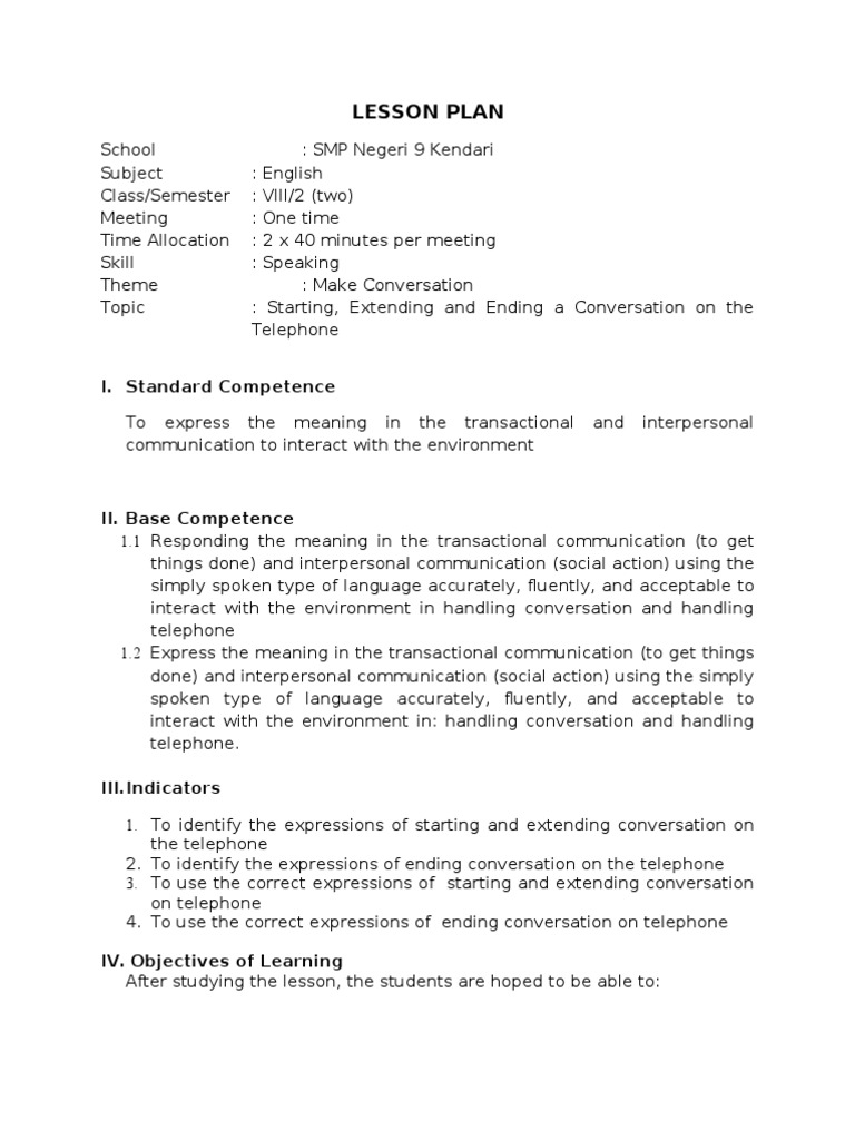 Telephone Conversation Skills Lesson Plan | PDF | Conversation ...