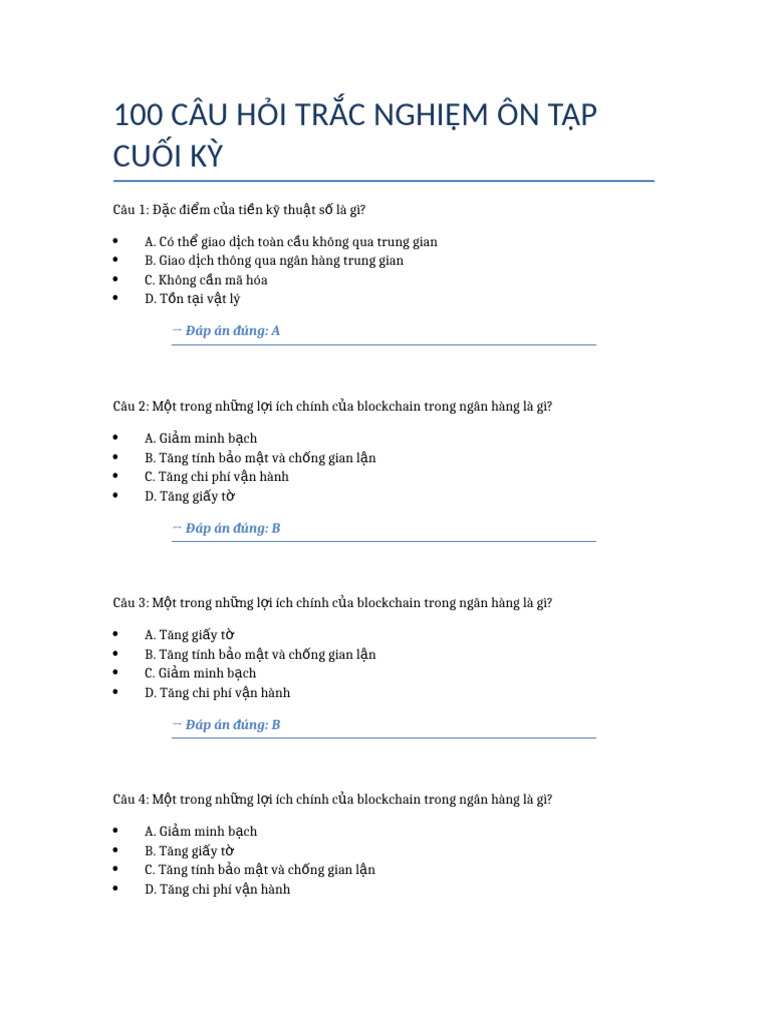 100 Cau Trac Nghiem NHS | PDF