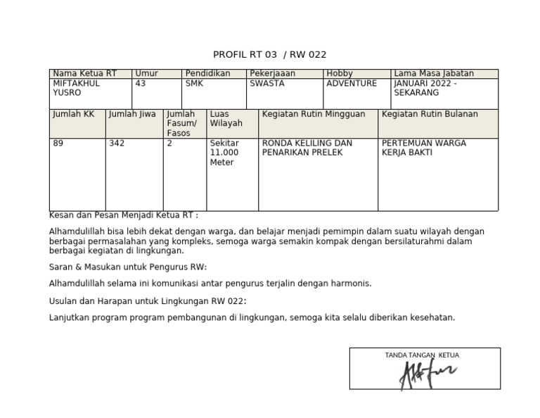 Profil Ketua RT 03 RW 022 | PDF