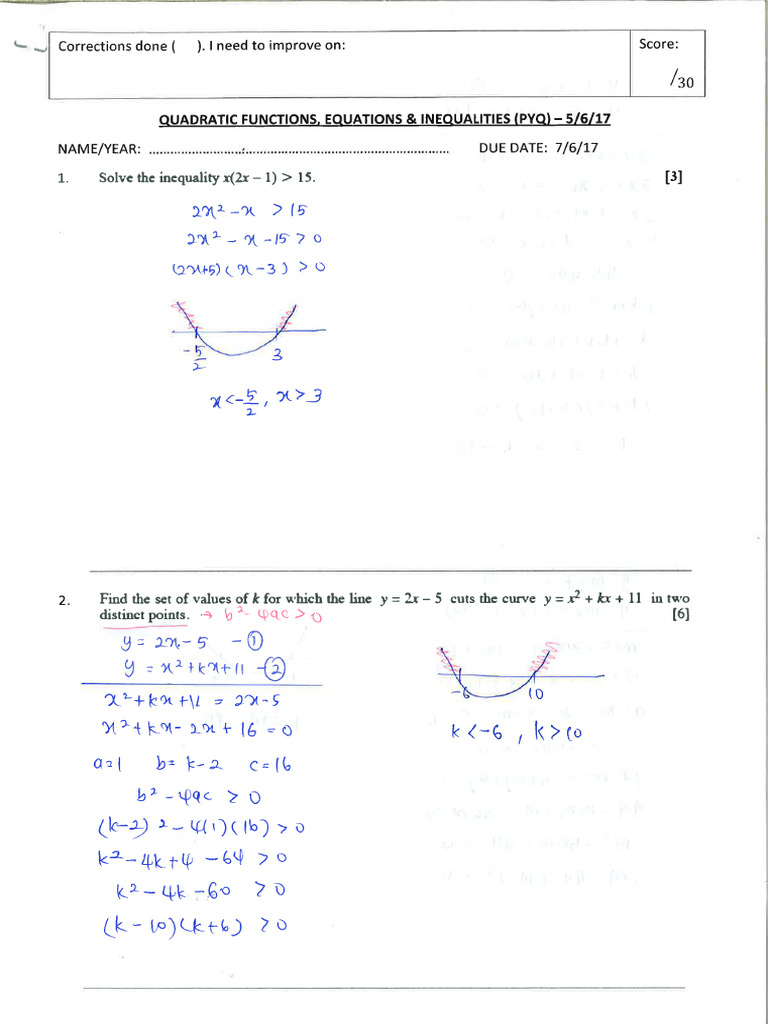 QUADRATIC FUNCTIONS (PYQ) 1 and 2 ms-3 | PDF