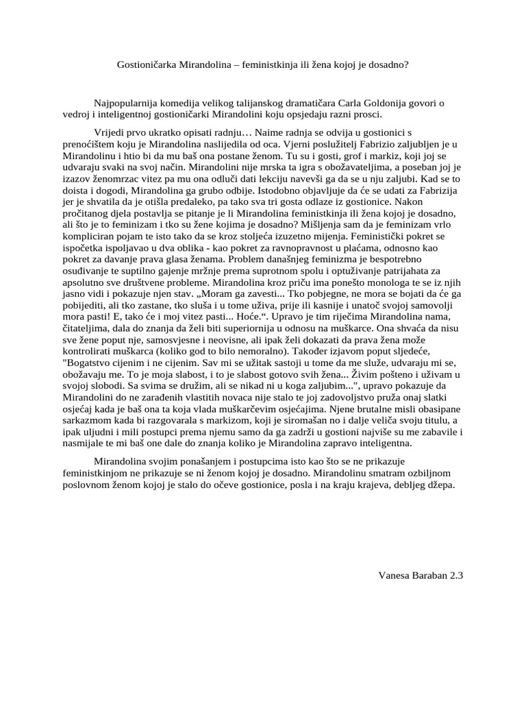 Gostioničarka Mirandolina | PDF