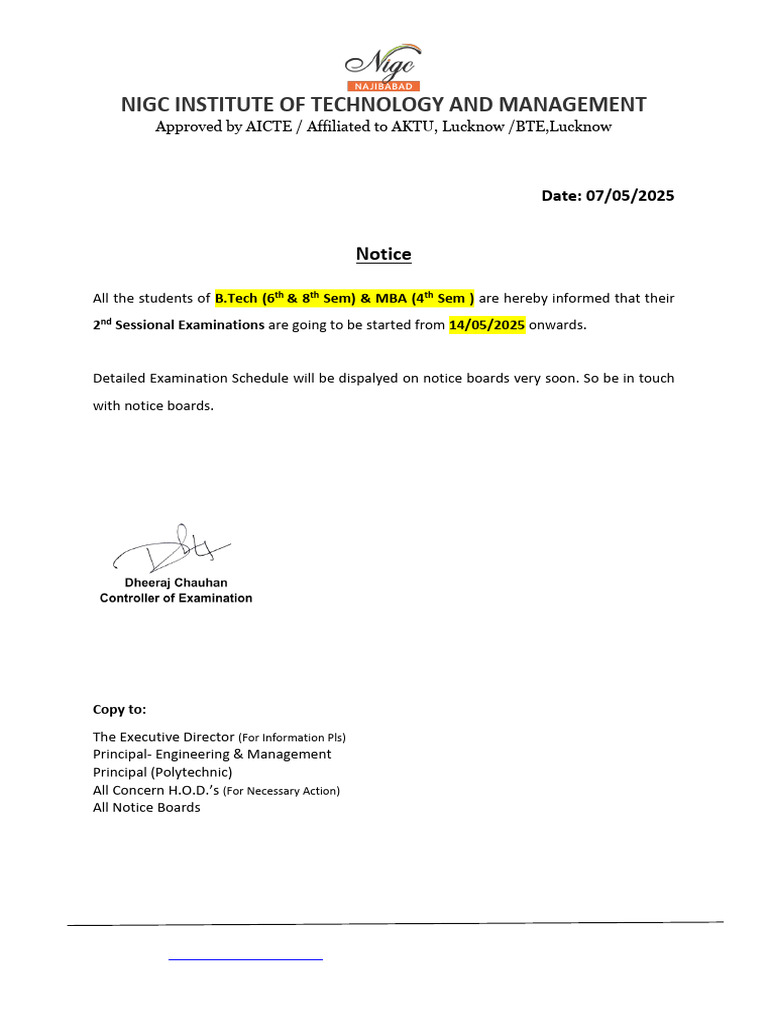 Notice of 2nd Sessional Examinations | PDF