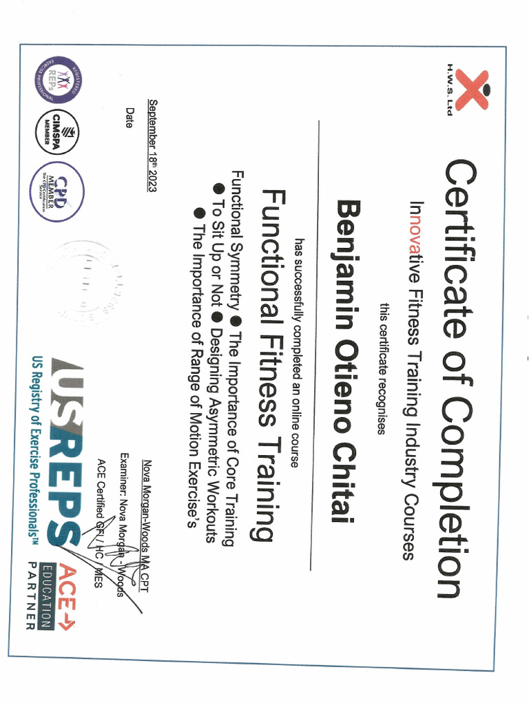 Benjamin Functional Certificate 2023 | PDF