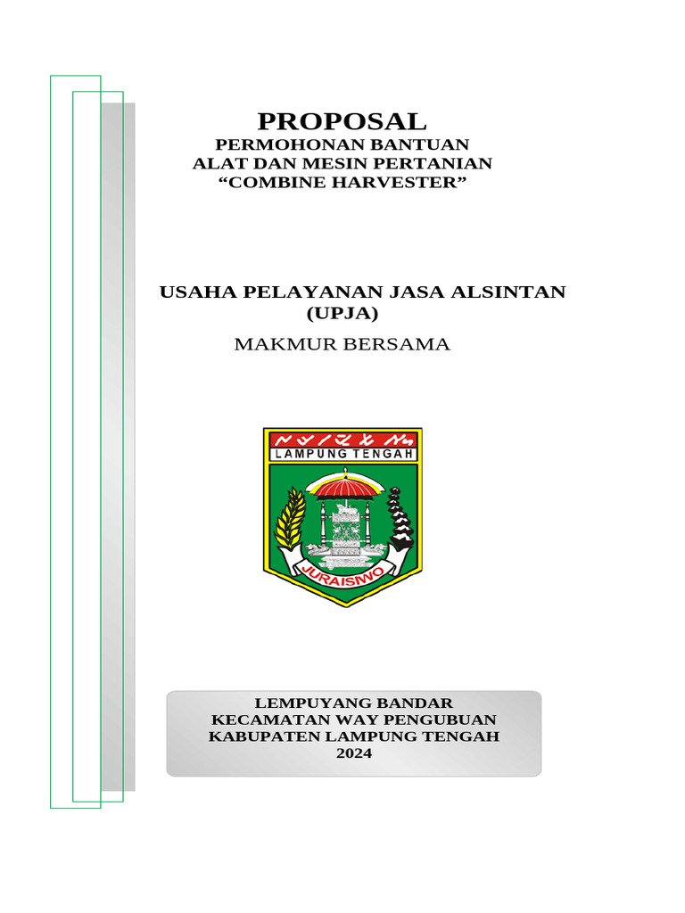 Proposal Bantuan Combine Harvester UPJA | PDF