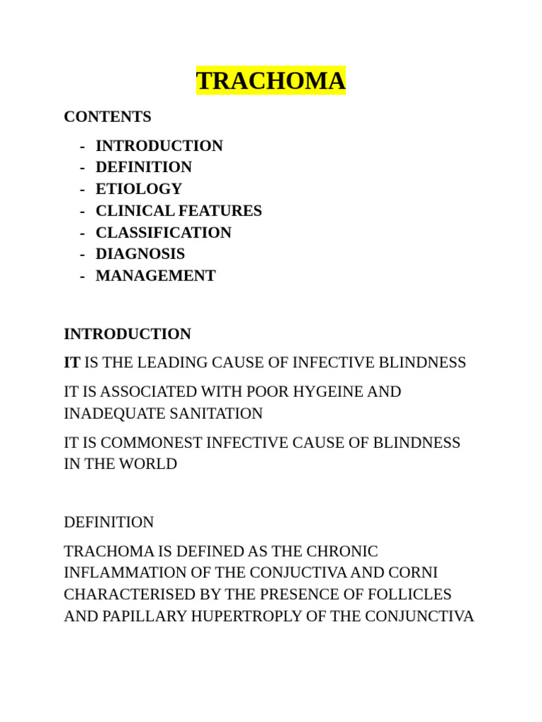 Understanding Trachoma: Causes and Management | PDF