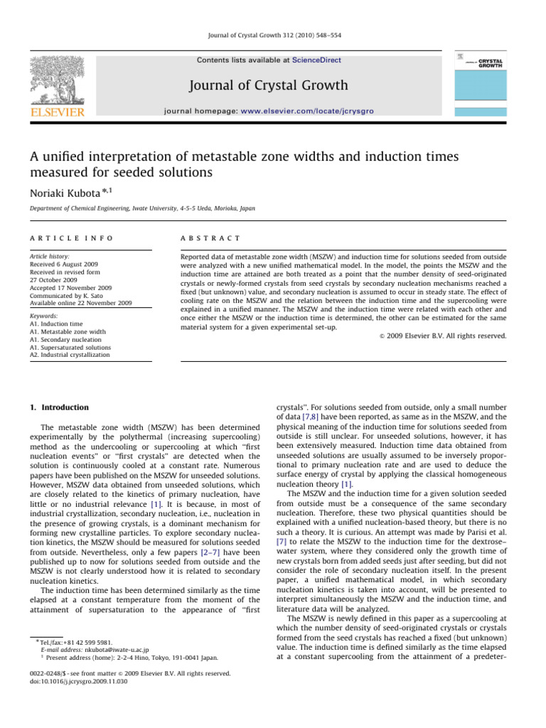 Unified Model of MSZW and Induction Time | PDF | Nucleation ...