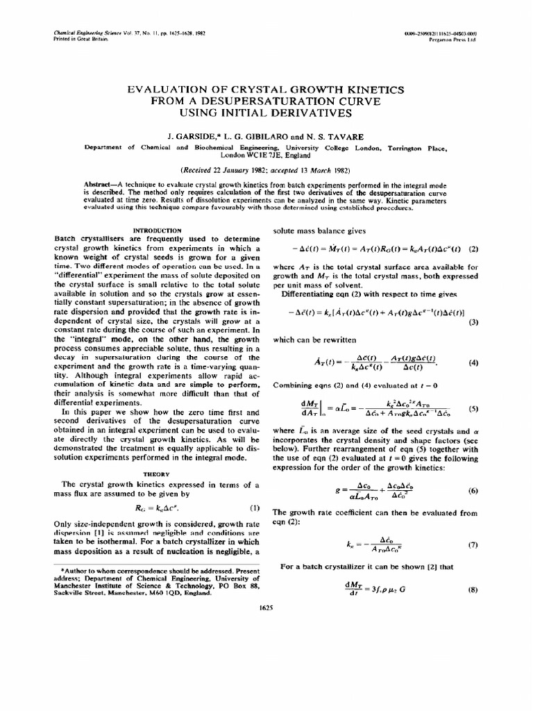Evaluation of Crystal Growth Kinetics From A Desupersaturation Curve ...