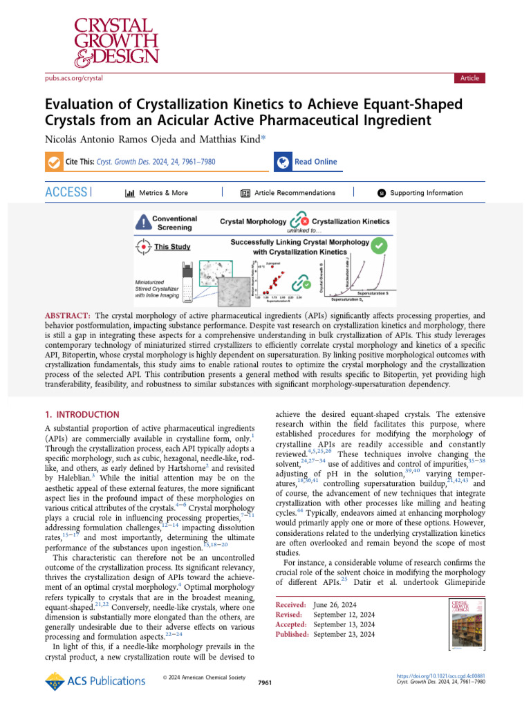 Evaluation of Crystallization Kinetics To Achieve Equant-Shaped ...