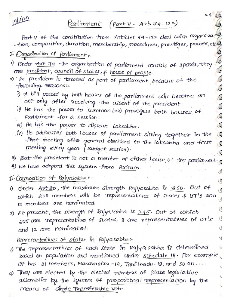 Parliament Class Notes | PDF