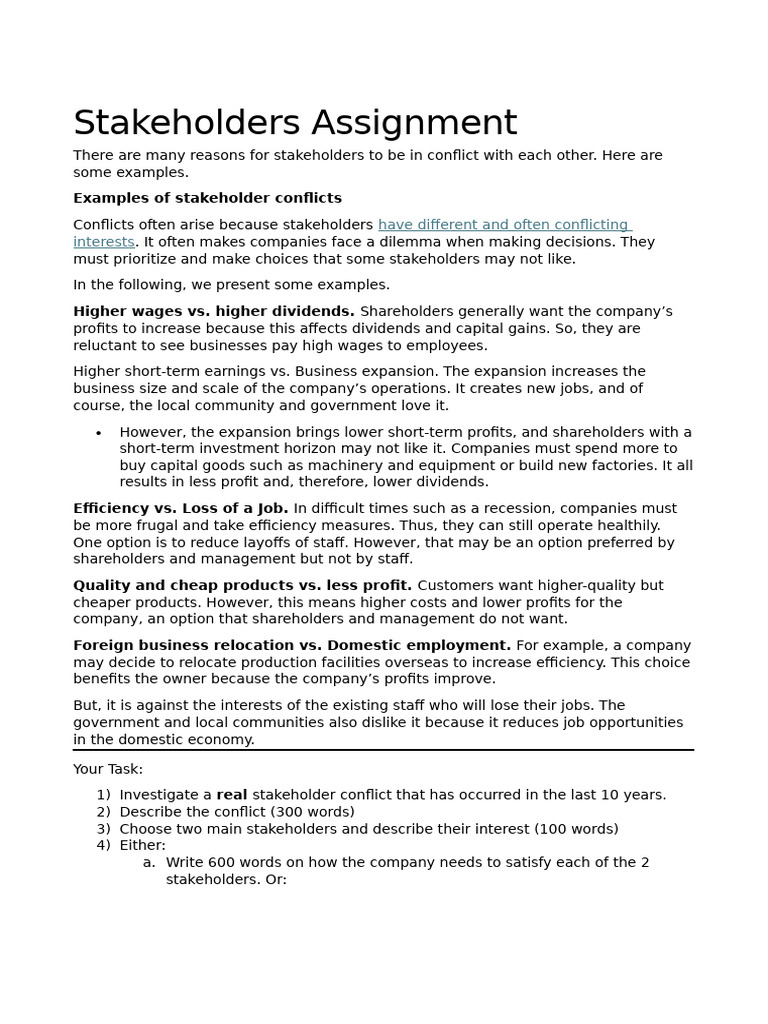 Stakeholders Assignment (2) | PDF | Employment | Interest