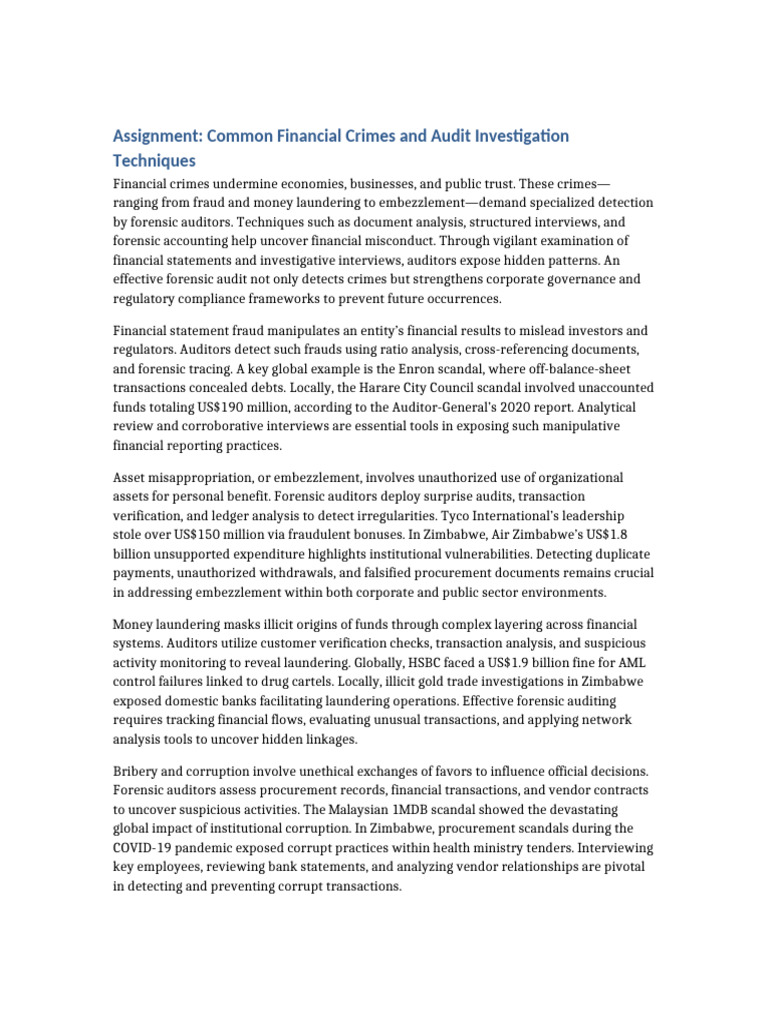 Reduced Financial Crimes Assignment | PDF | Audit | Corruption