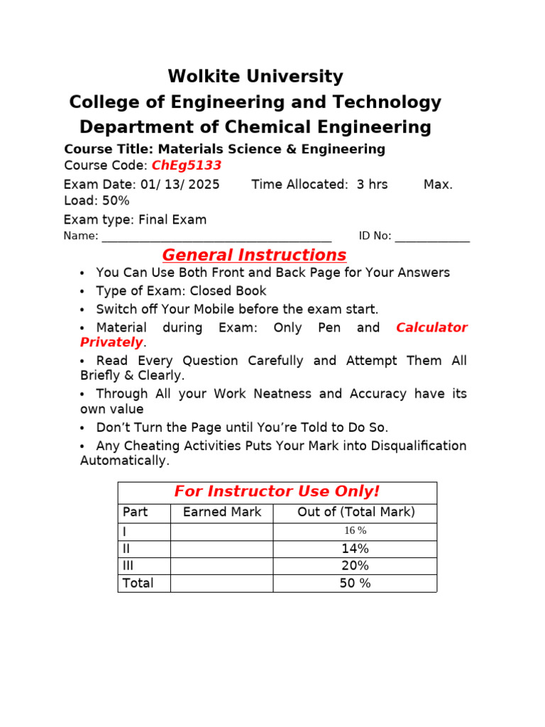 MSE 2025 Final Exam | PDF