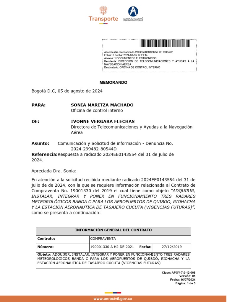 Para: Sonia Maritza Machado: Memorando | PDF