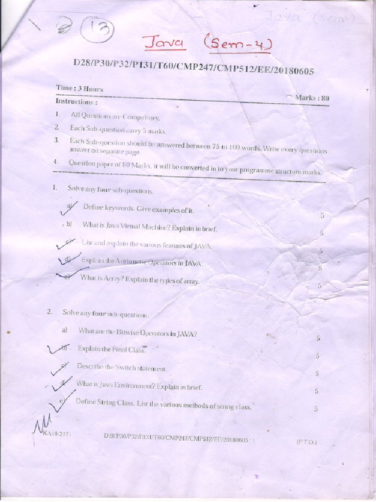 Java Question Papper Bca Ycmou | PDF