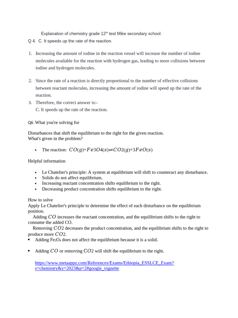 Grade 12 Chemistry Test Insights | PDF | Chemical Equilibrium ...