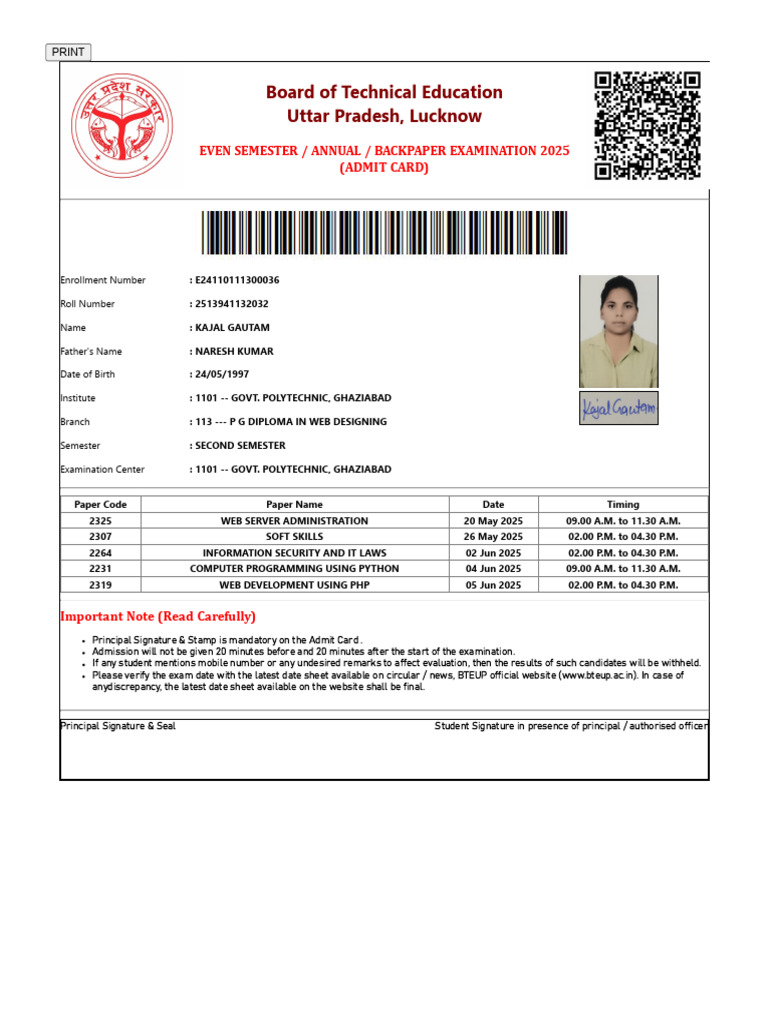 Board of Technical Education Uttar Pradesh, Lucknow: Even Semester / Annual / Backpaper ...