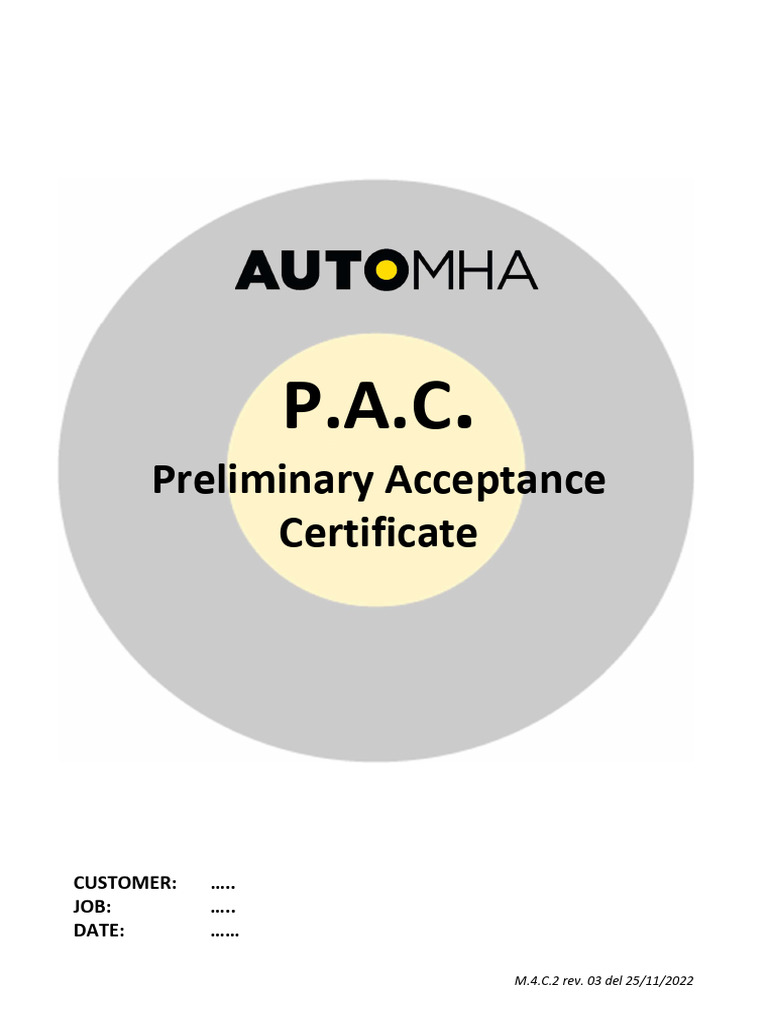 M.4.C.2 P.a.C. Preliminary Acceptance Certificate Rev.03 | PDF ...