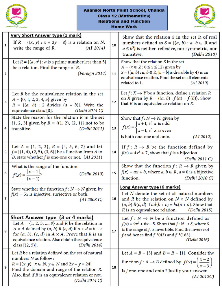 Xii Maths (Holiday Homework) | PDF