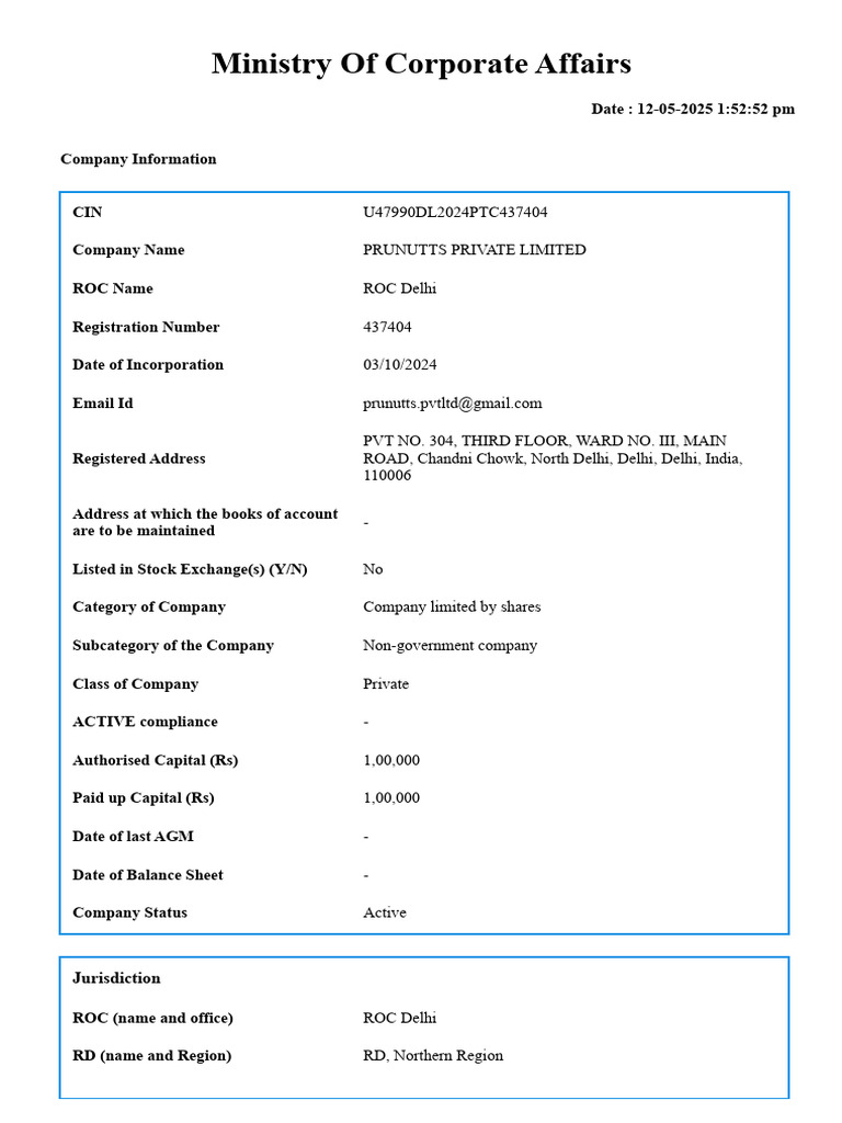 Prunutts Master Data | PDF