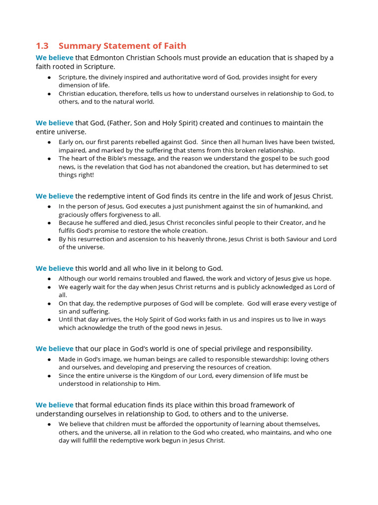Summary Statement of Faith | PDF | Jesus | Revelation