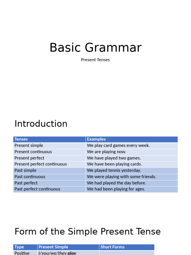 Basic Grammar - Present Tense | PDF | Grammatical Tense | Grammar