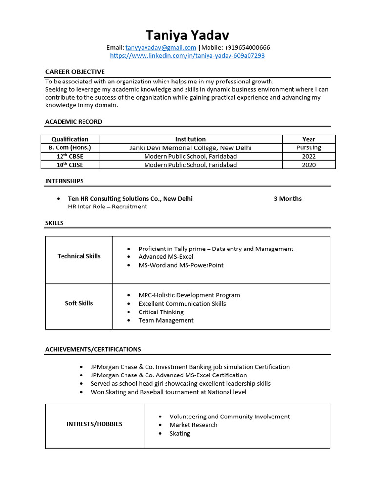 Taniya_Yadav_Resume - Taniya Yadav | PDF