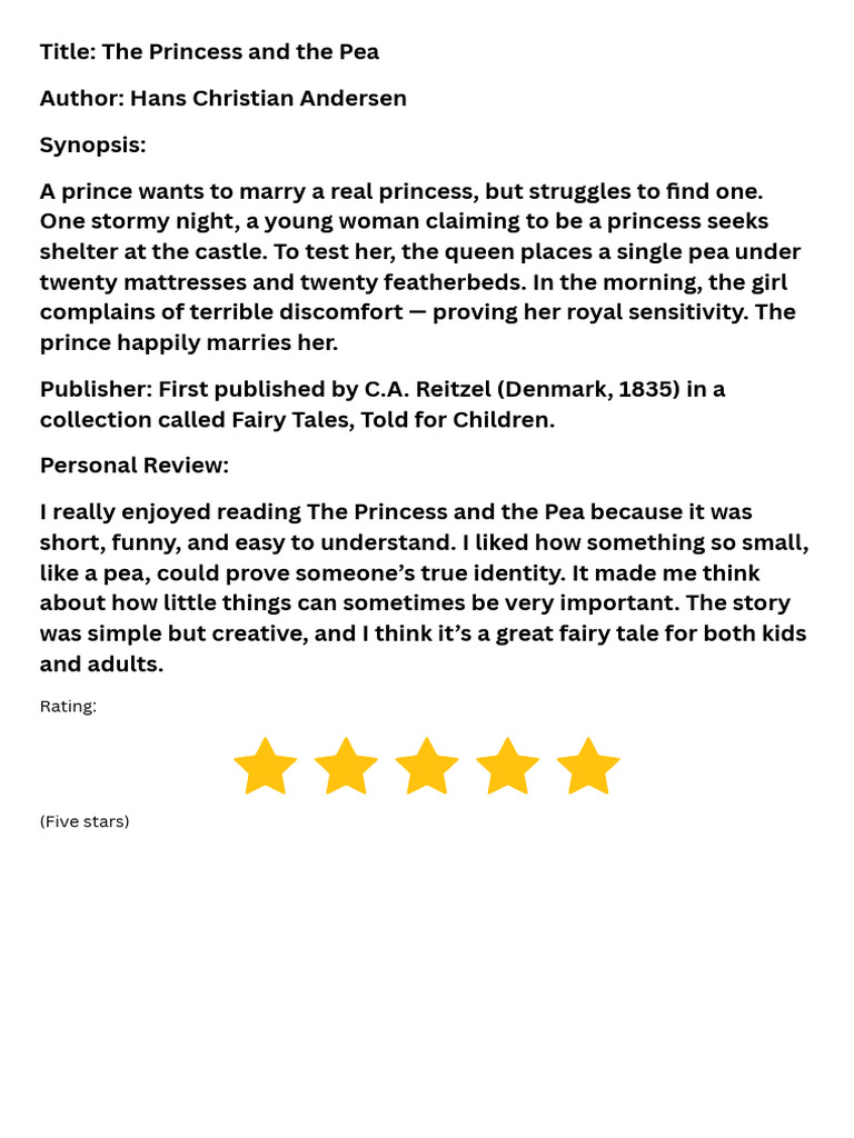 Title The Princess and The Pea | PDF