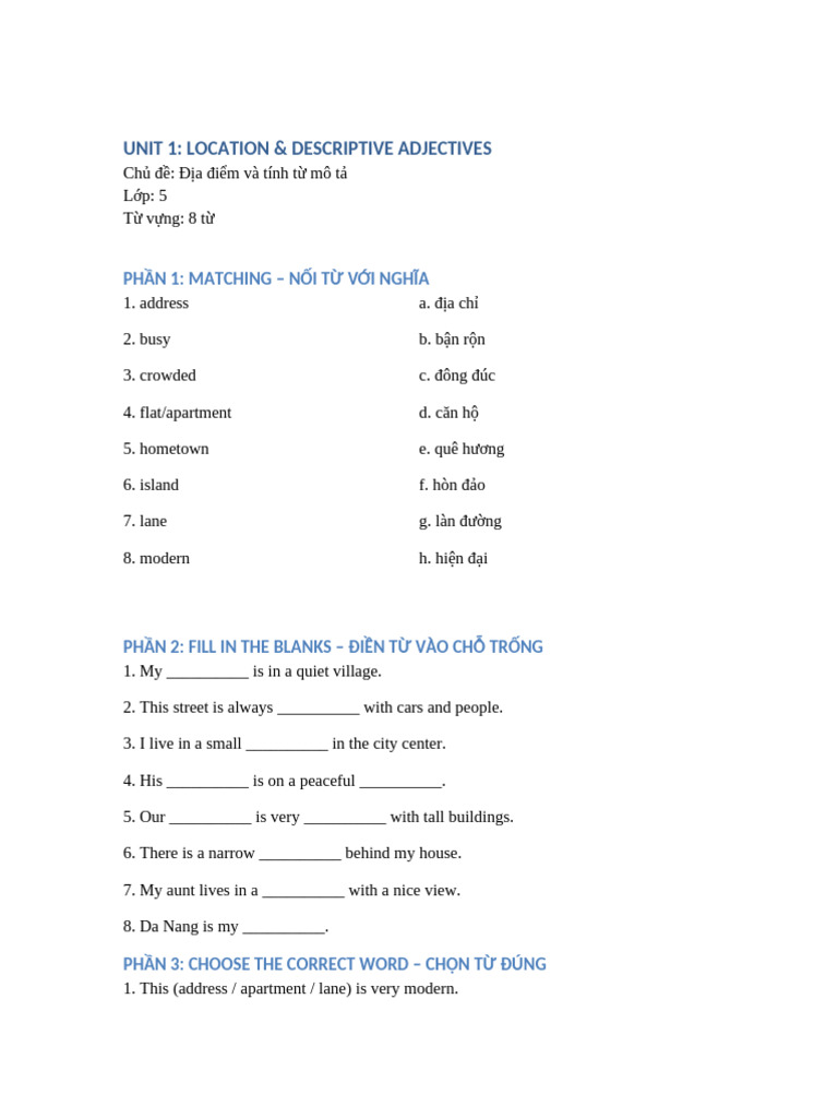 UNIT 1 Vocabulary Practice | PDF