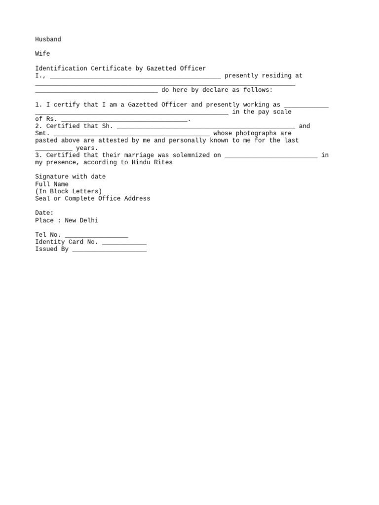Gazetted Officer Marriage Certificate Format | PDF