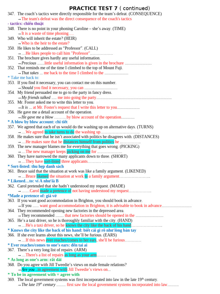 Sentence Transformation Practice Test | PDF