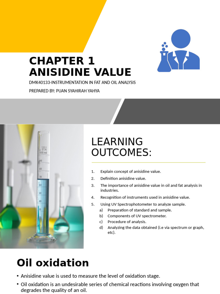 Anisidine Value in Oil Analysis | PDF | Ultraviolet–Visible ...