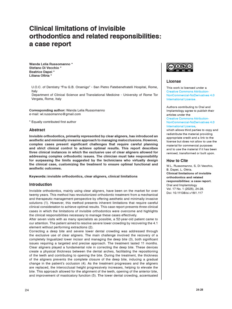Clinical Limitations of Invisible Orthodontics and | PDF | Orthodontics ...