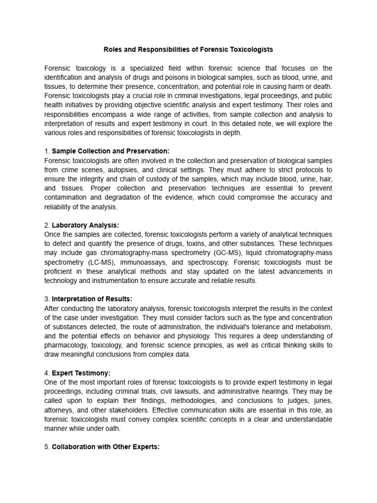 Roles and Responsibilities of Forensic Toxicologists | PDF | Forensic ...