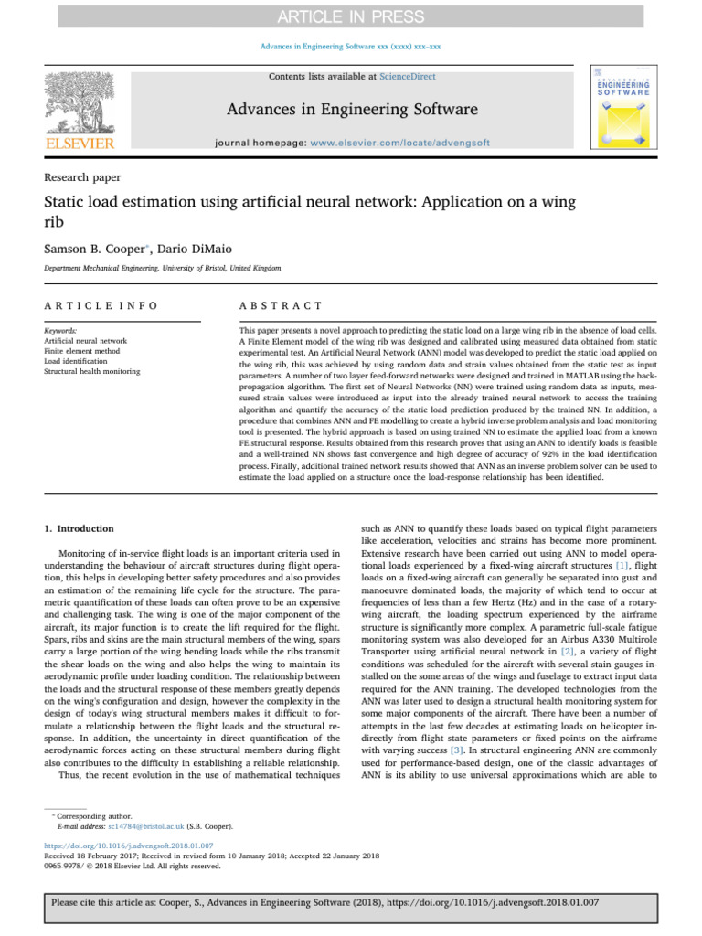 Static Load Estimation Using Artificial Neural Network - Application On A Wing Rib | PDF ...