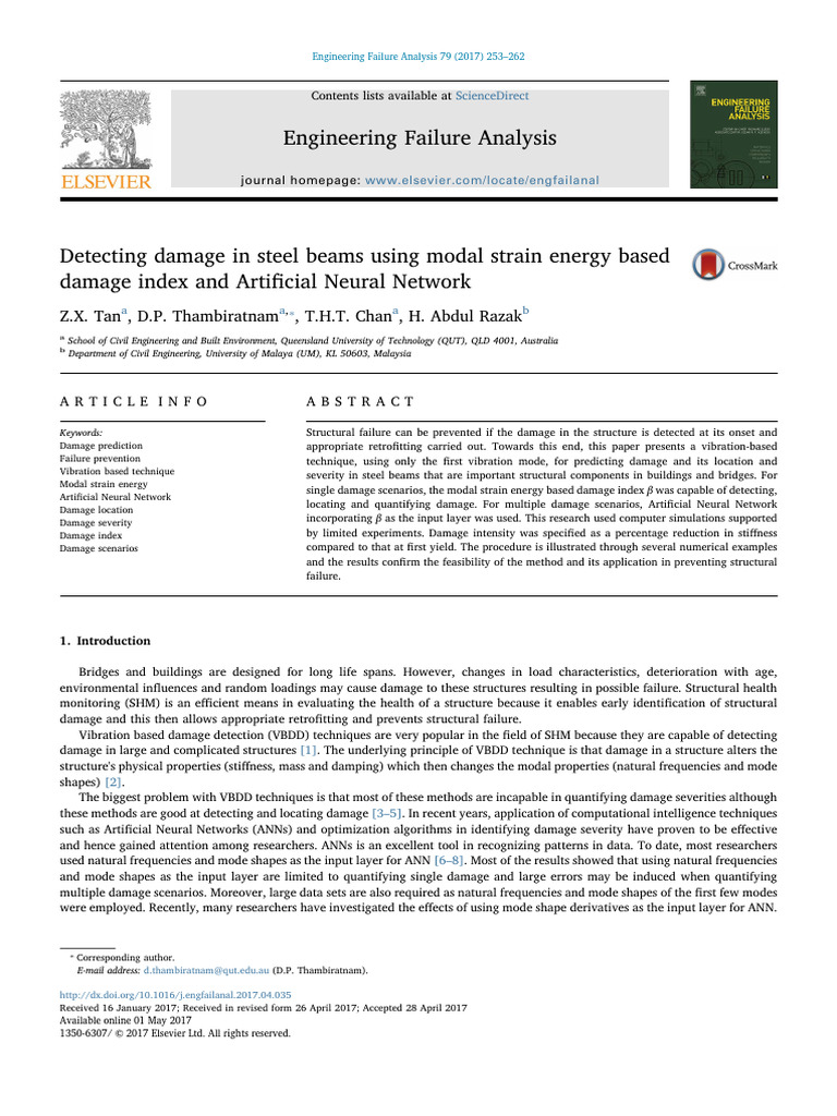 Detecting damage in steel beams using modal strain energy based damage index and Artificial ...