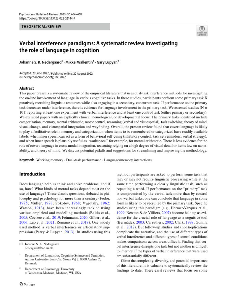 Verbal Interference Paradigms: A Systematic Review Investigating The Role of Language in ...