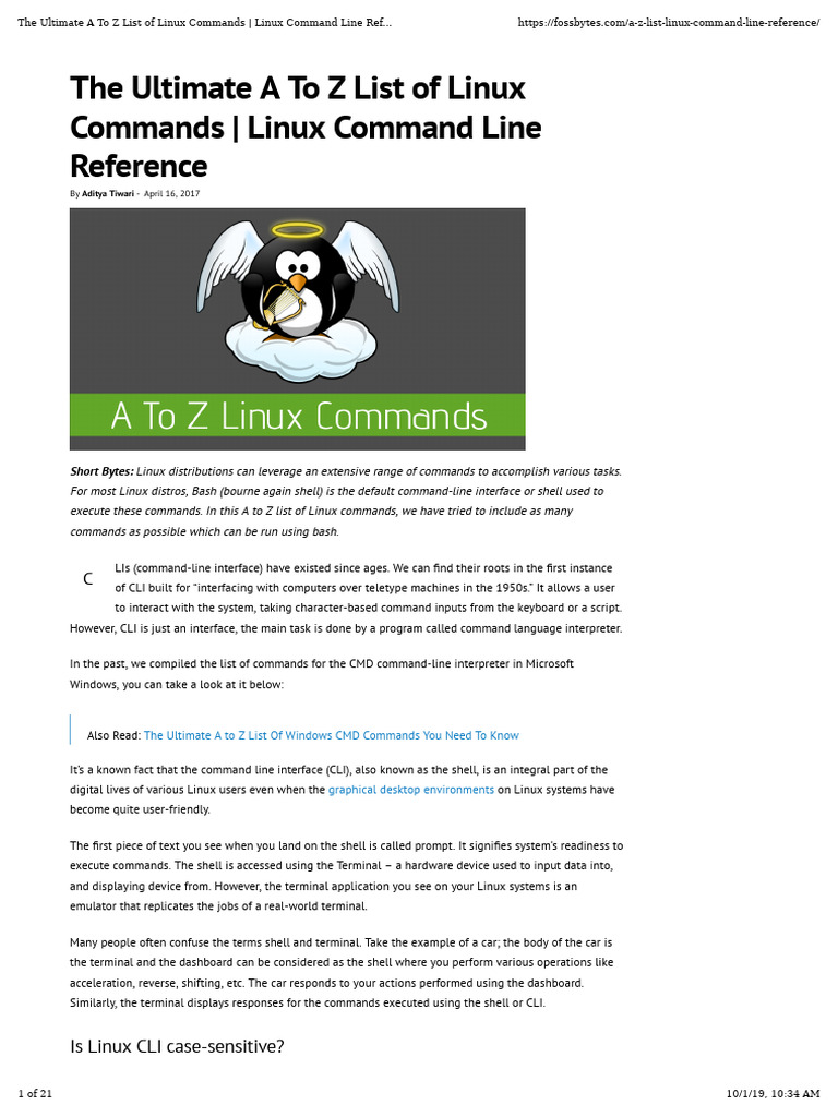 The Ultimate A To Z List of Linux Commands | PDF | Shell (Computing) | Command Line Interface