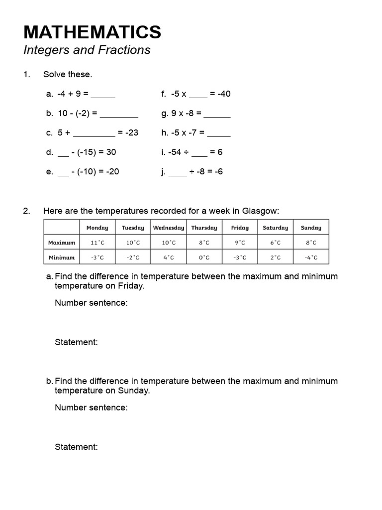 Mathematics - Integers and Fractions | PDF | Mathematics