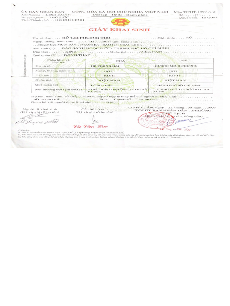 Giấy Khai Sinh 2 | PDF