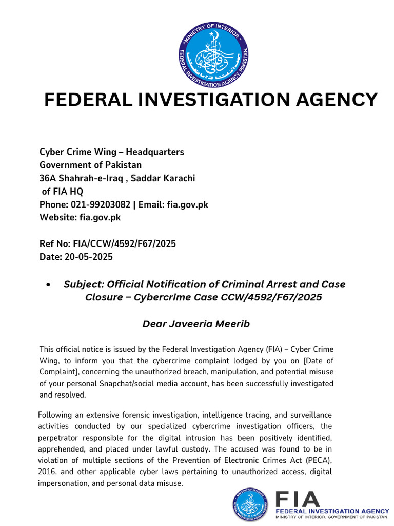 Federal Investigation Agency | PDF
